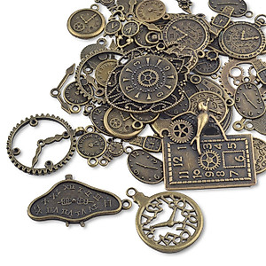Clock Face Charm Pendant, 100 Gram Multi-style Antiqued Bronze Clocks and Watches Dial Face Movement Charms Gears Steampunk Pendant Craft Supplies for DIY Jewelry Making