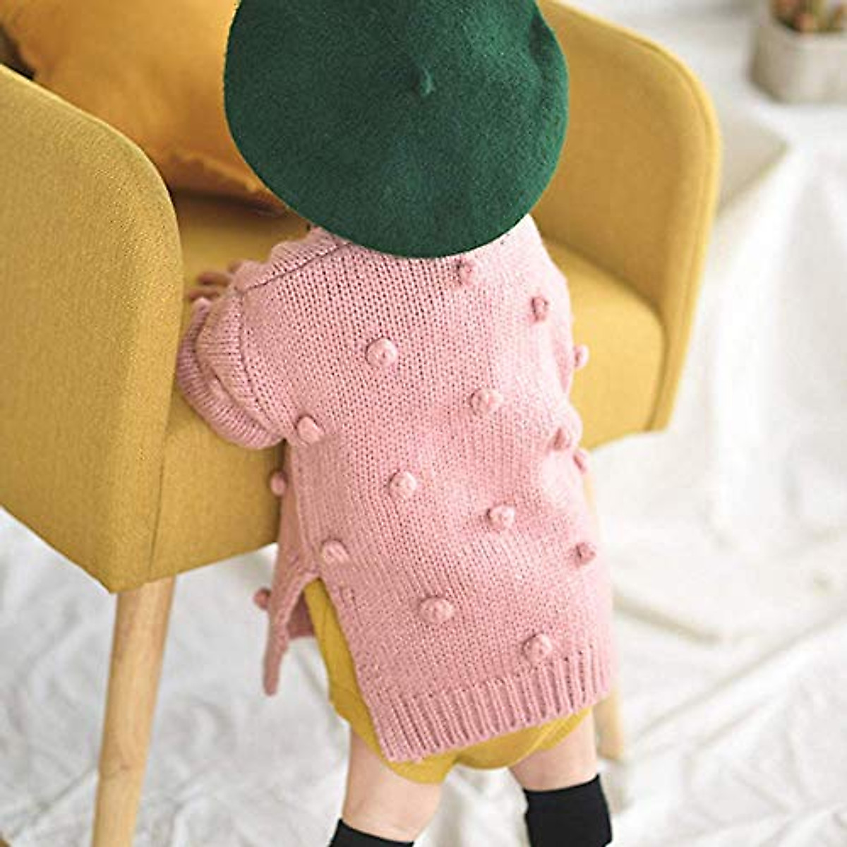 Toddler Newborn Baby Boys Girls Pompoms Soft Cardigan Sweater Kids Warm Knitted Pullover Tops Winter Clothes (Pink, 4-5T(100))