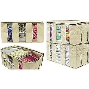732 - Foldable Storage Bag Organizers, 3 Sections,(2 Pack, Beige) – MN43