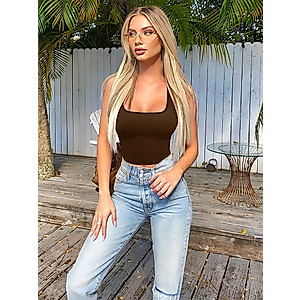 OQQ Women's 3 Piece Tank Tops Ribbed Seamless Workout Exercise Shirts 2025 Summer Basic Camis Coffee Lavender Beige