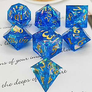 DND Dice Set MTG D&D Apply to Dungeons and Dragons RPG D20 Polyhedral Math Board Game Sharp Edges Galaxy Resin Dice Accessories Gifts Bag-Blue