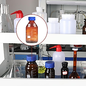 stonylab Storage Bottles with GL45 Screw Cap, 250 ml Amber Borosilicate Glass Graduated Round Storage Bottle for Lab Reagent Media Storage Bottles with Blue Screw Cap, 1 Pack