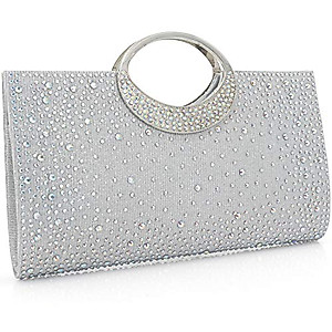 Dexmay Rhinestone Clutch Handbag with Crystal Handle for Wedding Party Elegant Clutch Purse for Women AB Silver