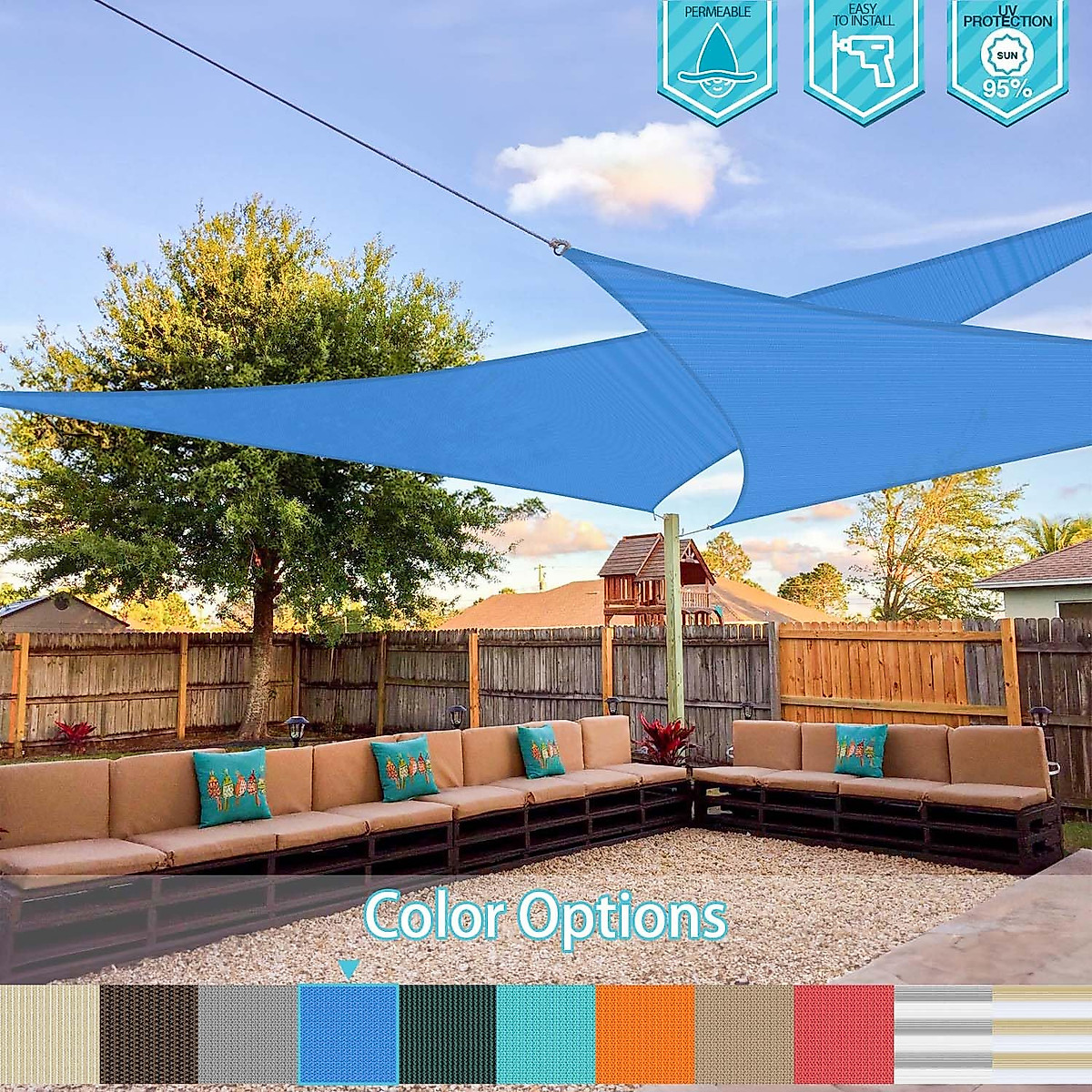 Coarbor 12' x 12' x 12' Sun Shade Sail Canopy Sunshade Outdoor Heavy Duty Triangle Fabric Cloth Screen for Patio Garden Yard Deck Pergola Canopy Blue
