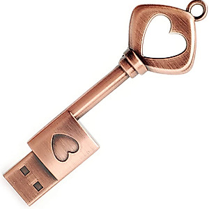 64GB USB 2.0 Flash Drive, BorlterClamp Memory Stick Retro Metal Love Heart Key Shaped Thumb Drive