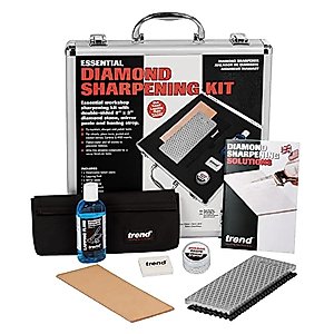 Trend Essential Diamond Sharpening Kit with 300/1000 Grit Bench Stone, Lapping Fluid, Leather Strop, Honing Paste, Cleaning Block & Sharpening Solutions Guide, DWS/KIT/H