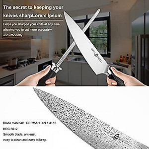 TUO 17pcs Knife Set With Block,Kitchen Knives Set,Knives Block Set With Knife Sharpener,German HC Steel Ergonomic Pakkawood Handle Gift Box Cutlery, Fiery Phoenix Series - Black