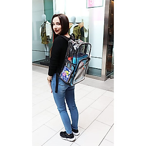 SMARTY Large Heavy Duty Clear Backpack V5.5 Durable Transparent See Through Bag (Black, Front Mesh Organizer)