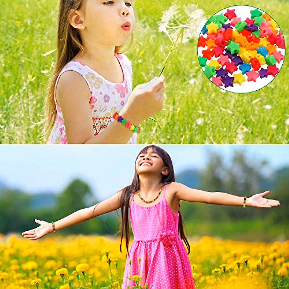 500 Pieces Star Pony Beads Large Hole Beads Multi Color Acrylic Beads Bracelet Kawaii Rainbow Necklace Jewelry Making Craft Beads for Christmas Valentine's Day Present