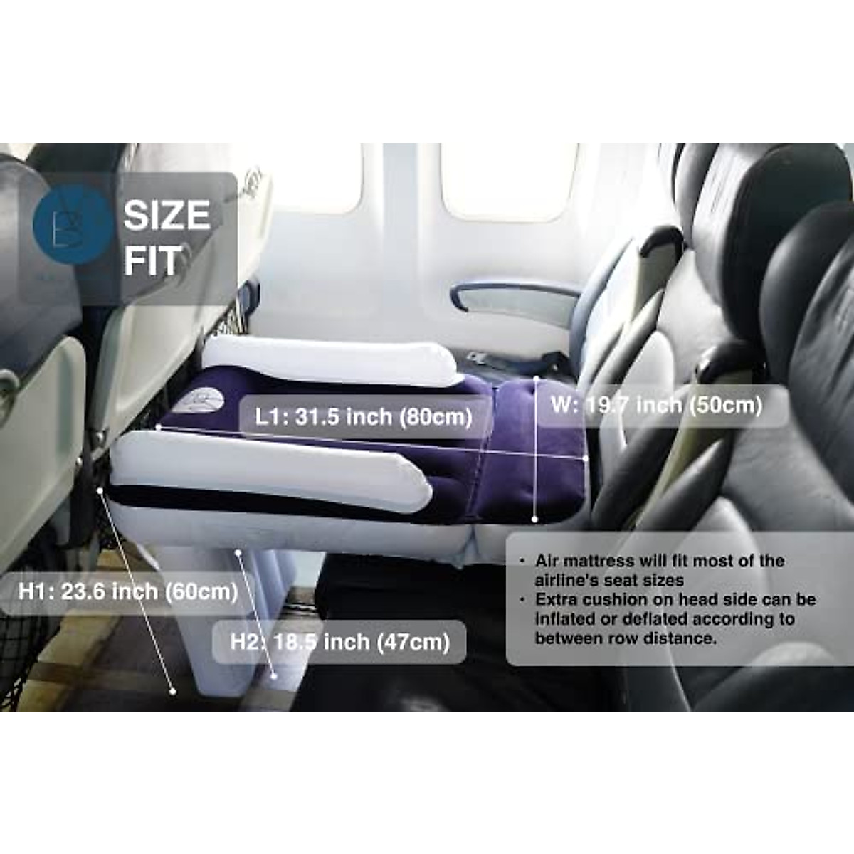 BleuWhisk Inflatable Toddler Travel Bed - Airplane Bed for Kids, Airplane Seat Extender for Kids - Plane Bed for Toddler Baby Air Mattress, Toddler Blow Up Bed with Sides Pump and Belt, Kids Aero Bed