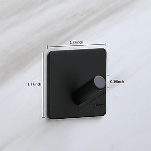 EDMILE Adhesive Towel Hooks 6 Pack, Bath Towel Hooks, Adhesive Wall Hooks for Bathroom Coat Robe Kitchen, Stainless Steel self-Adhesive Hooks, Black