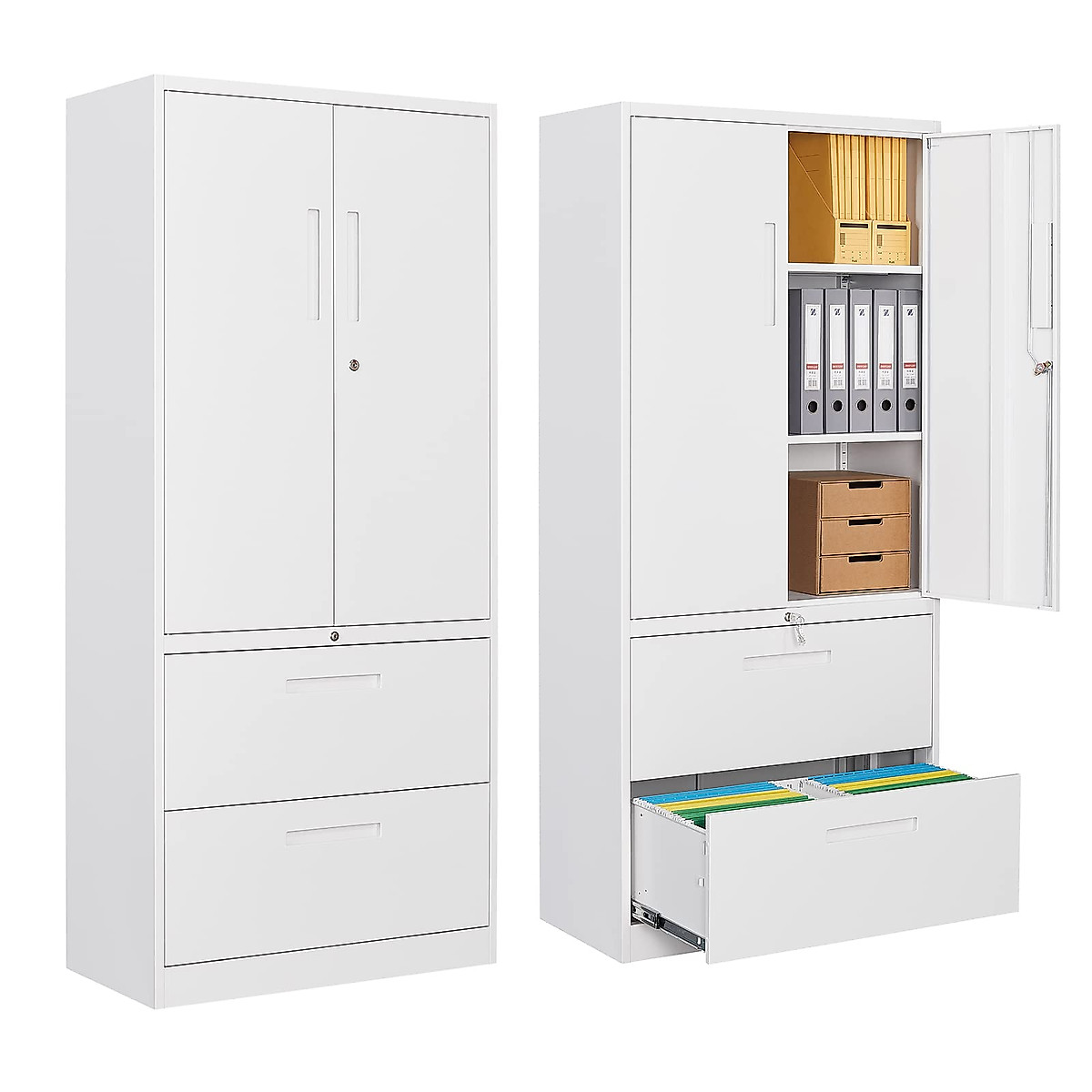 Anxxsu Metal File Cabinet with 2 Drawers, Lateral File Cabinets for Home Office, Storage Cabinet with Adjustable Shelves, Locking File Cabinet for Letter/Legal/A4 Size Files (Assemble Required)