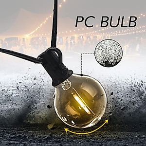 Outdoor Lights Patio 25FT, G40 String LED Lights Waterproof with 25+1pcs Spare Balcony Lights Bulbs Shatterproof for Backyard Porch Wedding Cafe, Hanging Lights for Birthday BBQ Party