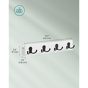 SONGMICS Coat Hooks Wall Mount, Coat Hanger Wall Mount, 4 Double Metal Hooks for Bags, Hats, Towels, for Entryway, Living Room, Bedroom, Loads up to 35.3 lb, Cloud White ULCR006W01