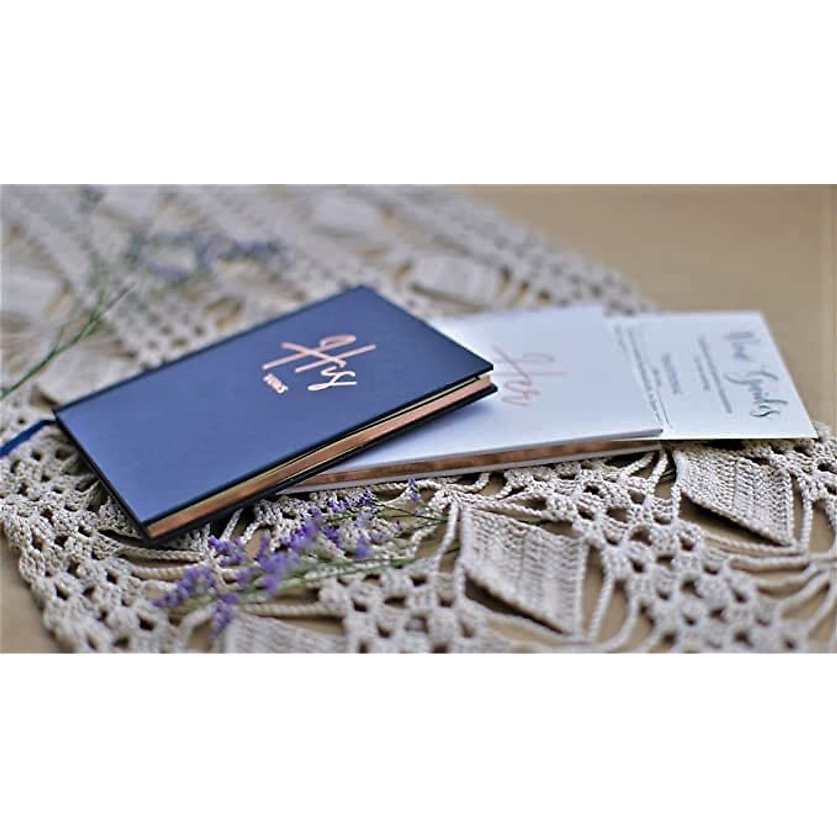 Wedding Vow Books His and Hers- Vow Books, Set with Wedding Cards for Parents, Vow Books for Wedding, Hardcover Rose Gold Foil & Gilded Edges, 13.97 X10.16 CM 40 Pages, 2 pcs Navy Blue White