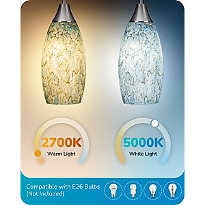 EDISHINE Pendant Light, Hand Blown Hanging Light Fixture, Adjustable Brushed Nickel Rods, Blue Glass Pendant Lighting for Kitchen Island, Sink, Bathroom, Dining Room