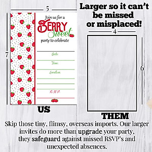 Strawberry Themed Birthday Party Invitations, 20 5x7 Fill In Cards with Twenty White Envelopes by AmandaCreation