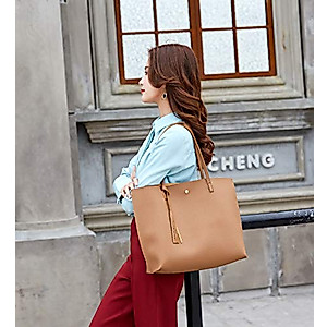 Dreubea Women's Soft Faux Leather Tote Shoulder Bag from, Big Capacity Tassel Handbag Raw Umber