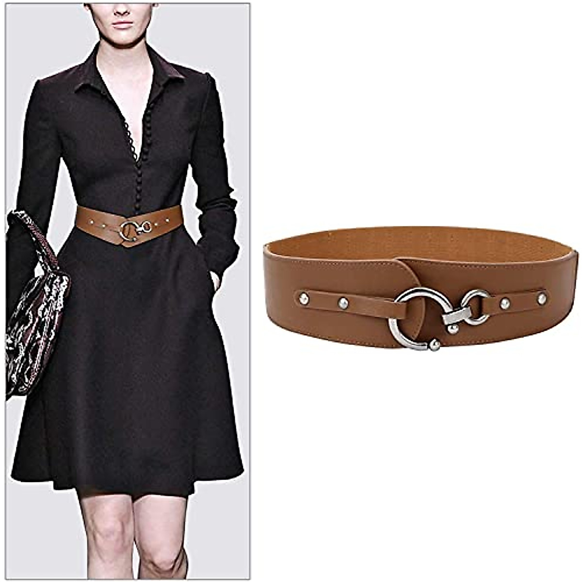 JASGOOD Women's Fashion Vintage Wide Elastic Stretch Waist Belt With Interlock Buckle Halloween Belt