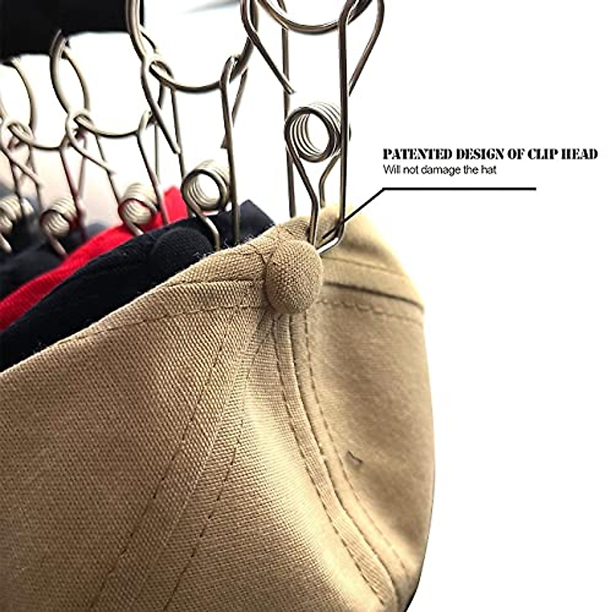 G GENLEAS 2 Pack 12 Hat Organizer Hook Loop Tape Cap Stainless Steel Organizer Hanger, Folding Clothes Hangers Foldable Clothes Drying Rack for Travel Circle Shape