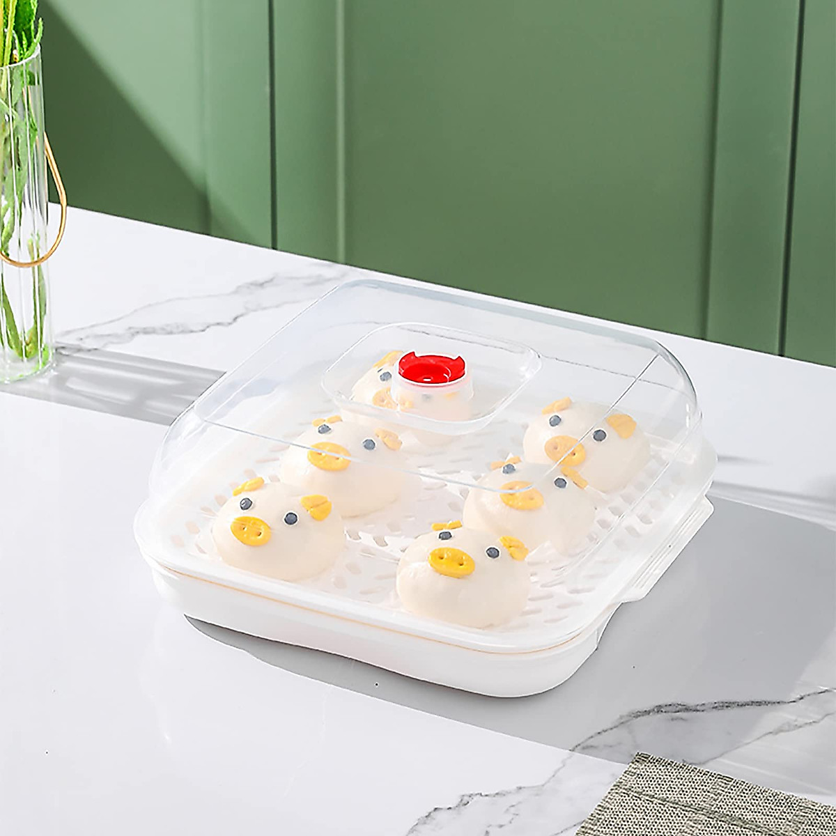 𝗠𝗶𝗰𝗿𝗼𝘄𝗮𝘃𝗲 𝗦𝘁𝗲𝗮𝗺𝗲𝗿 𝘄𝗶𝘁𝗵 𝗟𝗶𝗱 𝗮𝗻𝗱 𝗧𝗿𝗮𝘆, Microwave Bowl, Large Square Drain Basket, Vegetable Storage Plate, Kitchen Microwave Cookware Supplies, Food Container