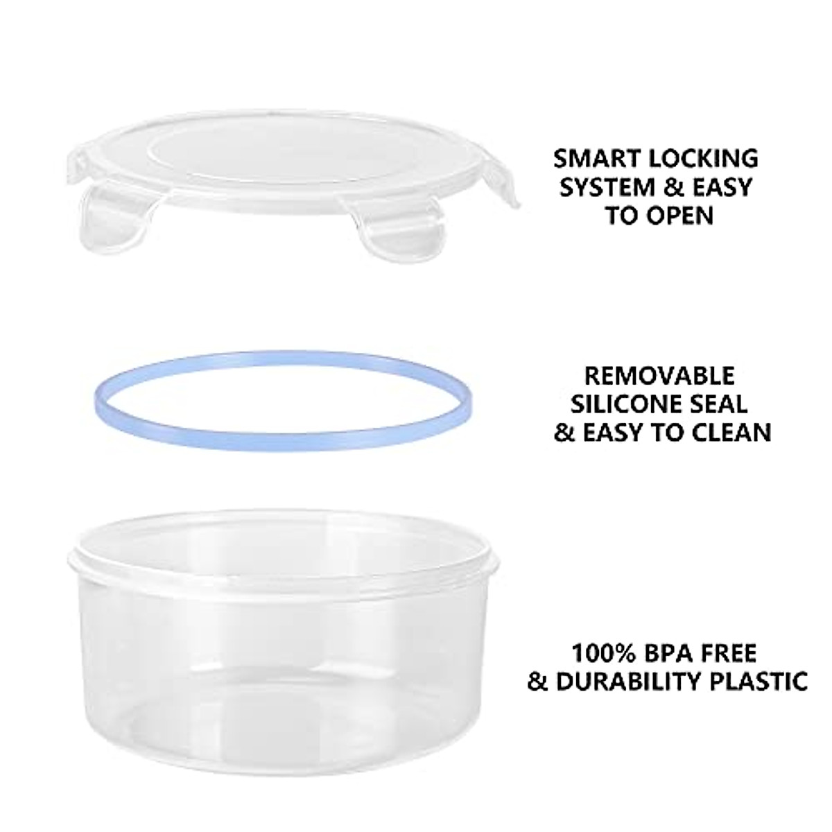 Food Storage Containers 8 PCS, Reusable Plastic Food Containers With Lids Airtight, BPA Free & 100% Leak-Proof, Microwave & Freezer and Dishwasher Safe, 8.2-50.75Oz