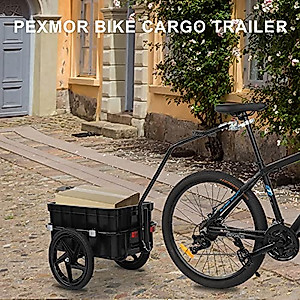 PEXMOR Bike Cargo Trailer with Removable Box & Waterproof Cover, Bicycle Wagon Trailer with 16" Wheels & Quick Release Universal Coupler, Large Loading Bike Trailer Storage Cart with Reflectors