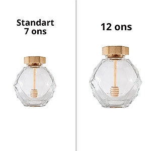12 Ounce Glass Honey Jars with Dipper,Airtight Hexagonal Lid Glass Honey Jars,Honey Jar with Natural Wood Lid and Dipper Transparent Honey Jar and Honey Stick set with Lid TIMUR HOME KITCHEN (Cork)