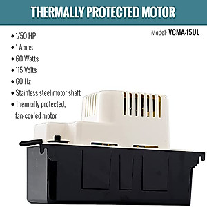 Little Giant VCMA-15UL 115 Volt, 65 GPH, 1/50 HP Automatic Condensate Removal Pump (no safety switch), Black/White, 554401