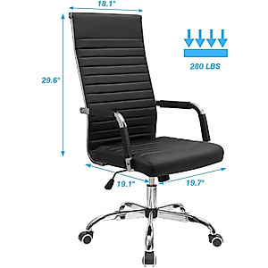 Office Chair,Ergonomic Office Chair Ribbed Office Chair High Back PU Leather Executive Conference Chair Adjustable Swivel Chair with Arms Home Office Desk Chair,