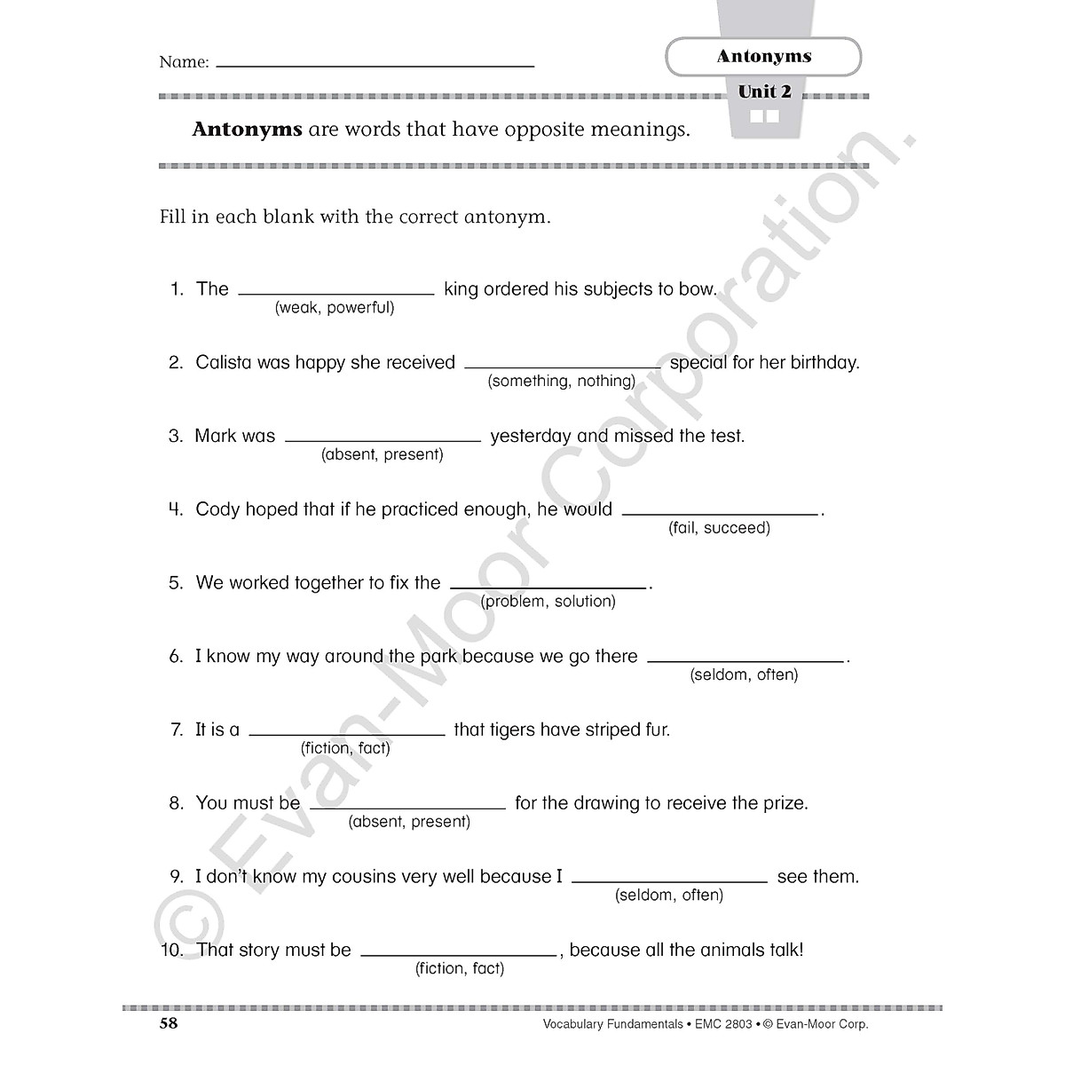 Vocabulary Fundamentals, Grade 3