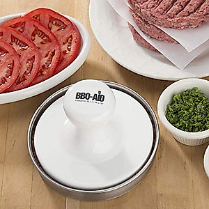 BBQ-Aid Porcelain Burger Press 5"- Round Burger Smasher for Grilling Evenly, Stuffed Burgers- Hamburger Press Patty Maker Perfect for Flat Top Griddle Grill Cooking, Stainless Steel Burger Press