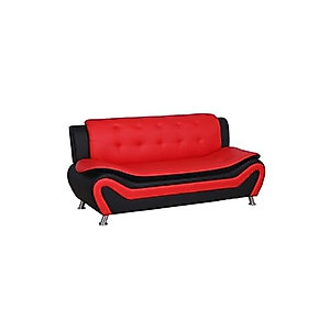 Kingway Furniture Puma Faux Leather Living Room Sofa - Black/Red