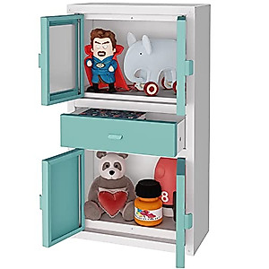 MIOCASA Mini Metal Locker Collectible Furniture Glass Door Display Cabinet for Classroom, School, Home, Pink, 14.25" Tall x 7.91" x 3.98"