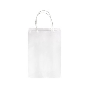 Prime Line Packaging Mini White Gift Bags with Twisted Handles, Small Business Shopping Tote, Boutique, Merchandise, Party Favor, Bulk, 6x3x9 100 Pack