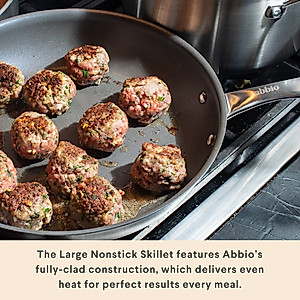 Abbio Large Nonstick Skillet, 11” Diameter, Stainless Steel, Fully Clad Cookware, Induction Ready Frying Pan with Scratch Resistant Non-Stick Coating, Oven & Dishwasher Safe, PFOA Free, Non Toxic