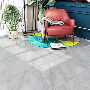 Livelynine 32 Pack Peel and Stick Floor Tile 12X12 Inch Light Grey Marble Peel and Stick Vinyl Flooring Sheet Kitchen Flooring Tiles Bathroom Stick on Floor Tile Stickers Bedroom Laminate Linoleum