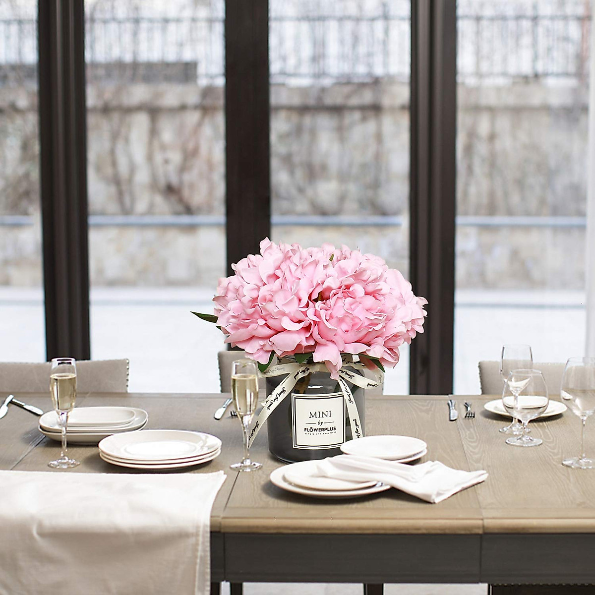 Rocinha Artificial Flowers with Vase Peony Fake Flowers Bouquet Faux Flowers in Vase for Wedding, Home, Living Room, Bathroom, Dining Table, Desk, Office, Garden Decoration