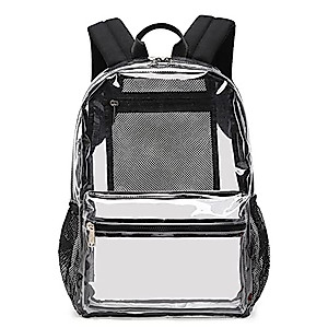 abshoo Heavy Duty Clear Backpack For School Approved Transparent Clear Bookbag (Black)