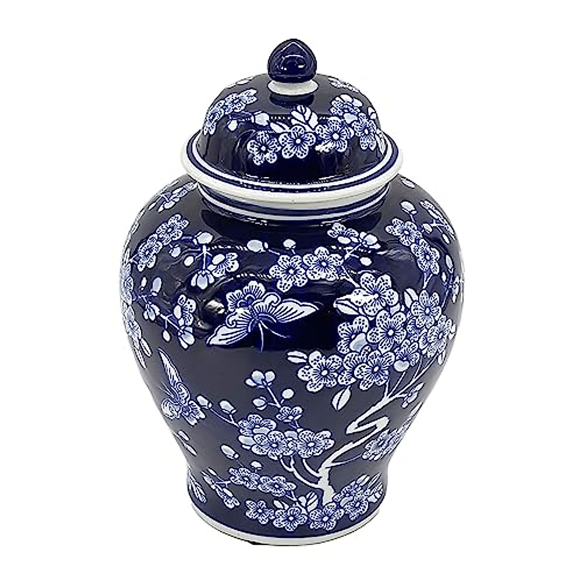 Galt International Dark Blue Floral Chinoiserie Jar 12" w/Lid - Ginger Jar, Tea Storage, Decorative, Home Decor Jar