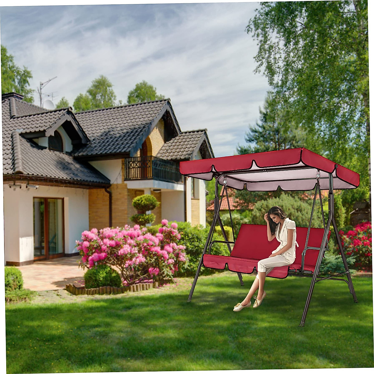 dsbdrki Garden Swing Canopy Replacement Waterproof Swing Seat Canopy Cover Heavy Duty Garden Swing Cover for Outdoor Porch Swings