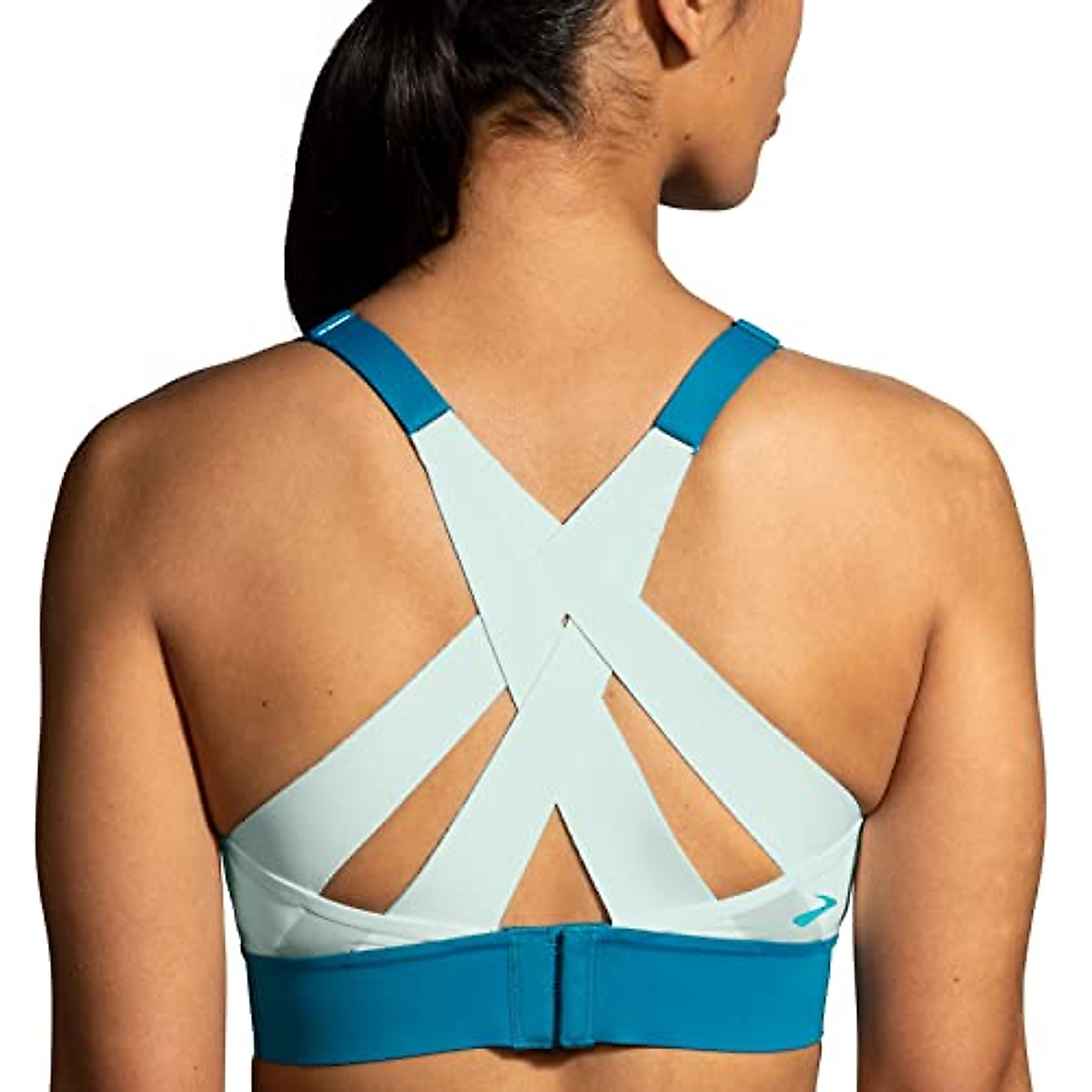 Brooks Women's Interlace Sports Bra for High Impact Running, Workouts & Sports with Maximum Support - Nile Green/Lagoon/Light Mint - 40 C/D