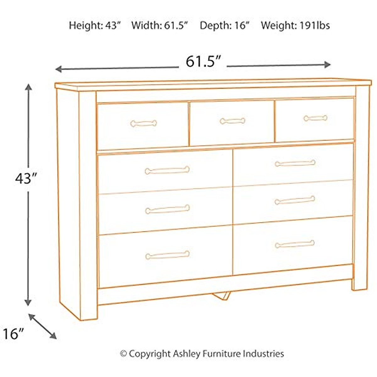 Signature Design by Ashley Bellaby Farmhouse 7 Drawer Dresser, Whitewash