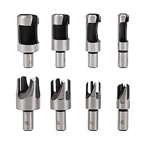 uxcell Wood Plug Cutter Drill Bit Set 1/4” 3/8” 1/2” 5/8” Barrel Cork Tenon Hole Saw Cutting Tool for Woodworking, High Carbon Steel 8in1 Set