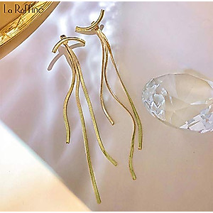 Tassel Earrings 925 Sterling Silver 14K Gold Plated Glossy Arc/Bar Long Thread Geometric Earrings for Women Girl Gifts Present Valentines Birthday Anniversary Mothers Day Christmas Gold Color