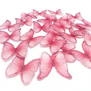 GEORLD Edible Wafer Paper Butterflies Set of 48 Pink Cake Decorations, Cupcake Topper