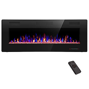 ZAFRO Electric Fireplace 50'' with Remote Control, Recessed Wall Mounted Electric Fireplace with Adjustable 12-Color Flame Brightness & Speed
