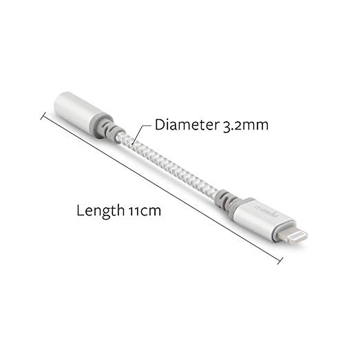 Moshi Integra Lightning to 3.5mm Headphone Jack Adapter [MFi Certified], DAC Chip Integrated, Ballistic Nylon Braiding, Aluminum Housings, Exceeds 10,000 Bend Cycles, for iPhone/iPad, Jet Silver