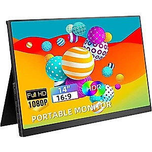 Kenowa 14 Inch Portable Monitor, Full HD 1080P IPS Screen Portable Laptop Monitor, with HDMI USB Type C Port, Dual Speakers, HDR, for Raspberry Pi/Computer/Laptop/Mac/Phone/PS3/4/Xbox/Nintendo