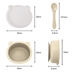 Silicone Suction Bowls For Baby, Leakproof Baby Bowls And Spoons With Lid, Safe Baby Solid Food Feeding Set, Bpa-Free Baby Led Weaning Supplies, For 6-36 Months Babies Kids Toddlers Infants White